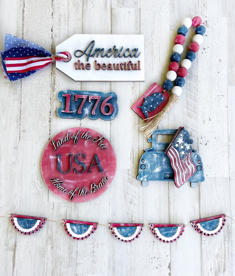 Americana Tiered Tray Decor Bundle, Independence Day Coffee Table Tray ...