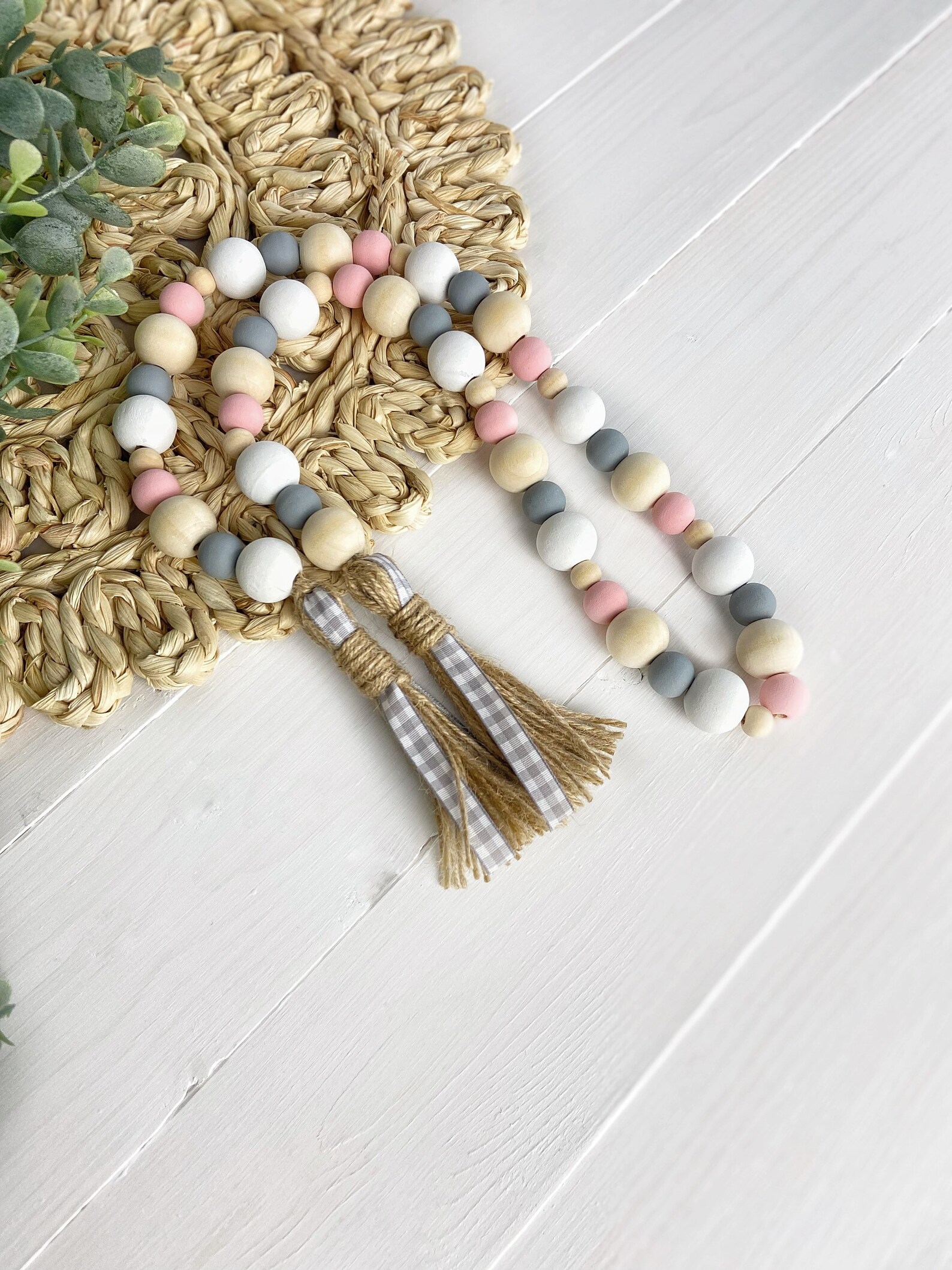 Spring Wood Bead Garland, Farmhouse Decorative Beads, Wooden Bead ...