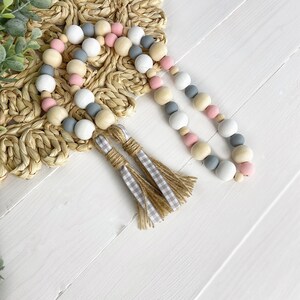 Spring Wood Bead Garland, Farmhouse Decorative Beads, Wooden Bead ...
