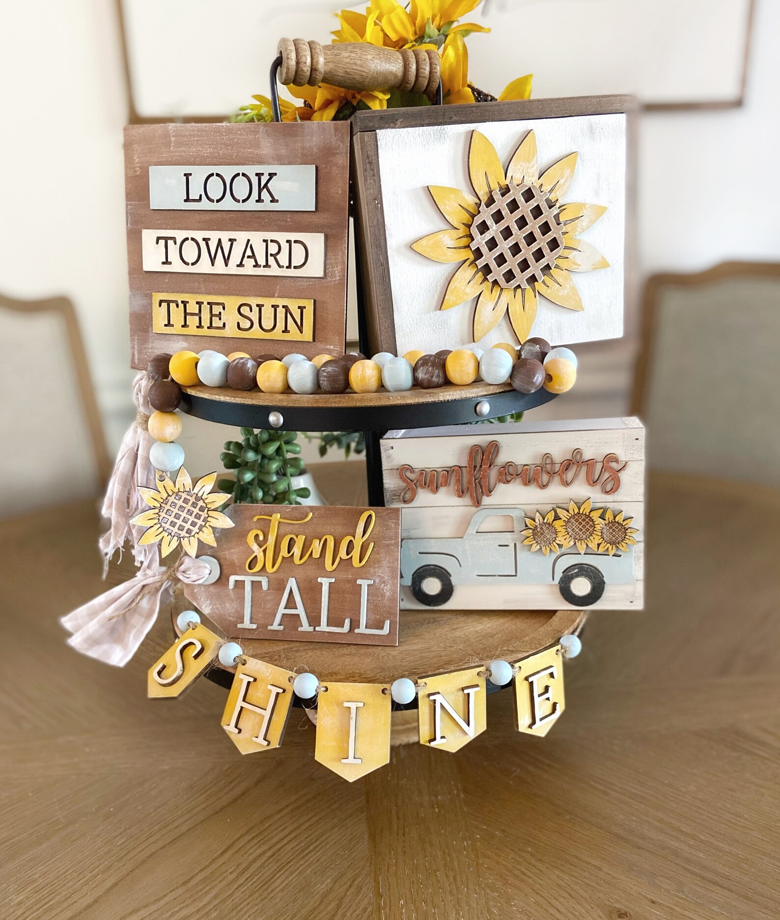 Sunflower Wooden Bead Garland Fall Beaded Garland Sunflower | Etsy