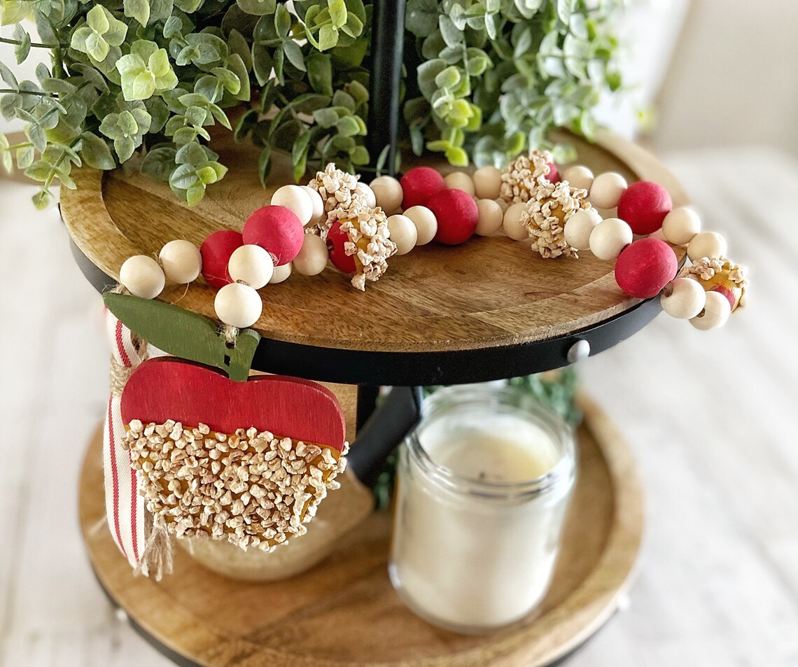 Caramel Apple Fall Garland Farmhouse Wooden Bead Garland | Etsy