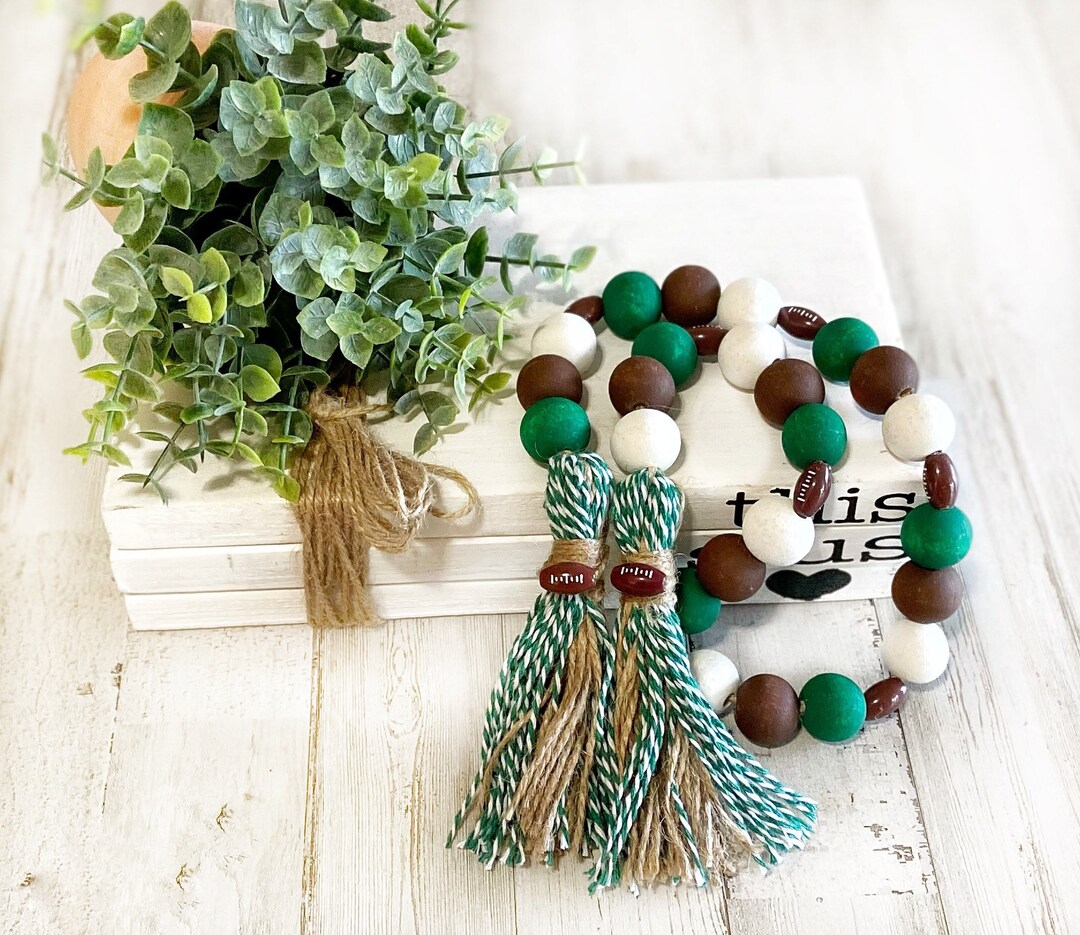 Football Wooden Bead Garland, Beaded Garland, Fall Garland, Football ...