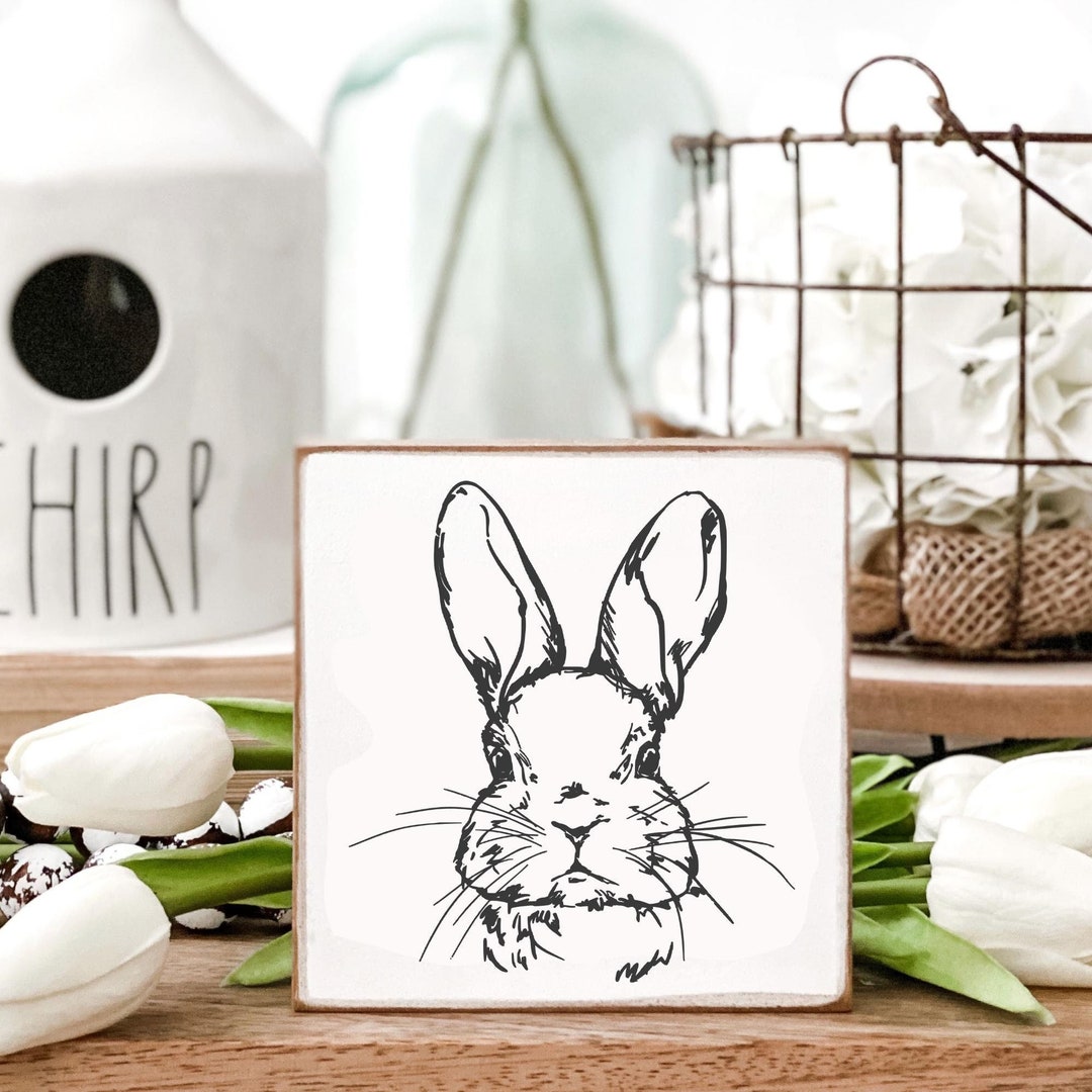 Easter Bunny Wood Sign, Rabbit Wooden Block Sign, Easter Tiered Tray ...