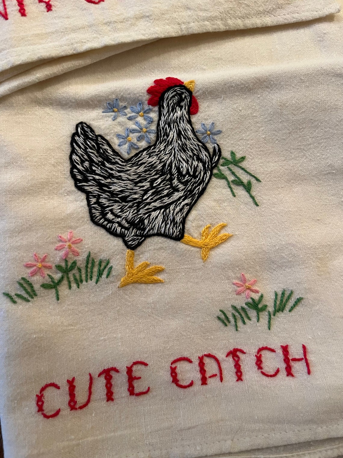 Vintage Hand Embroidered Chicken Linens - Etsy