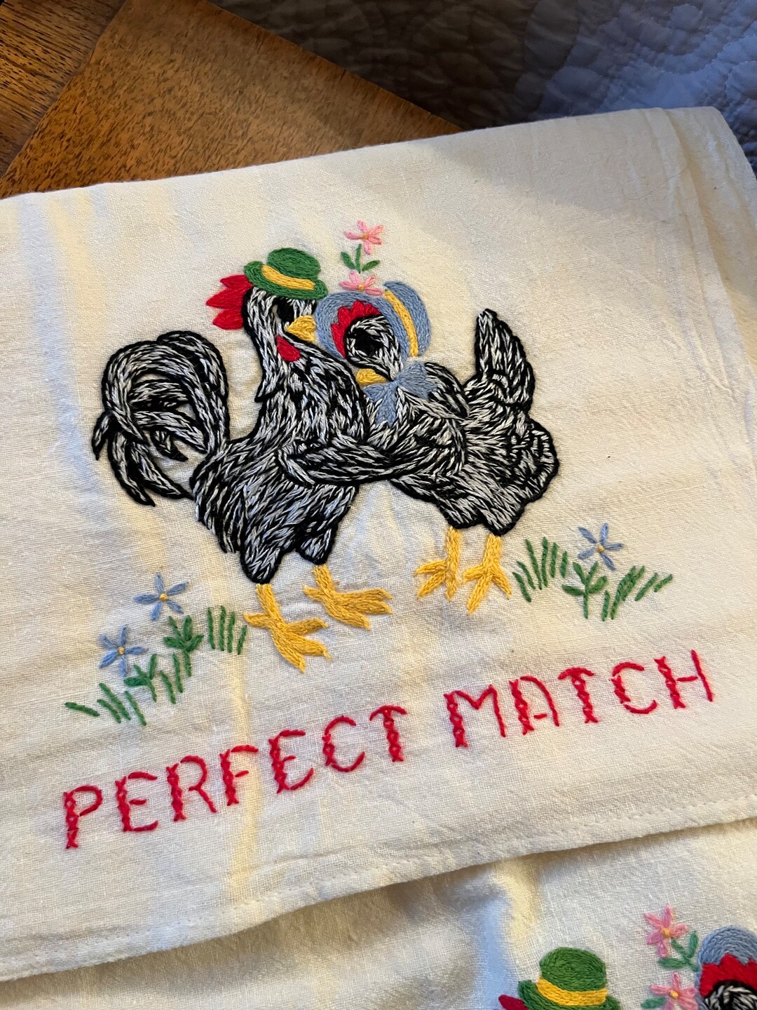 Vintage Hand Embroidered Chicken Linens - Etsy