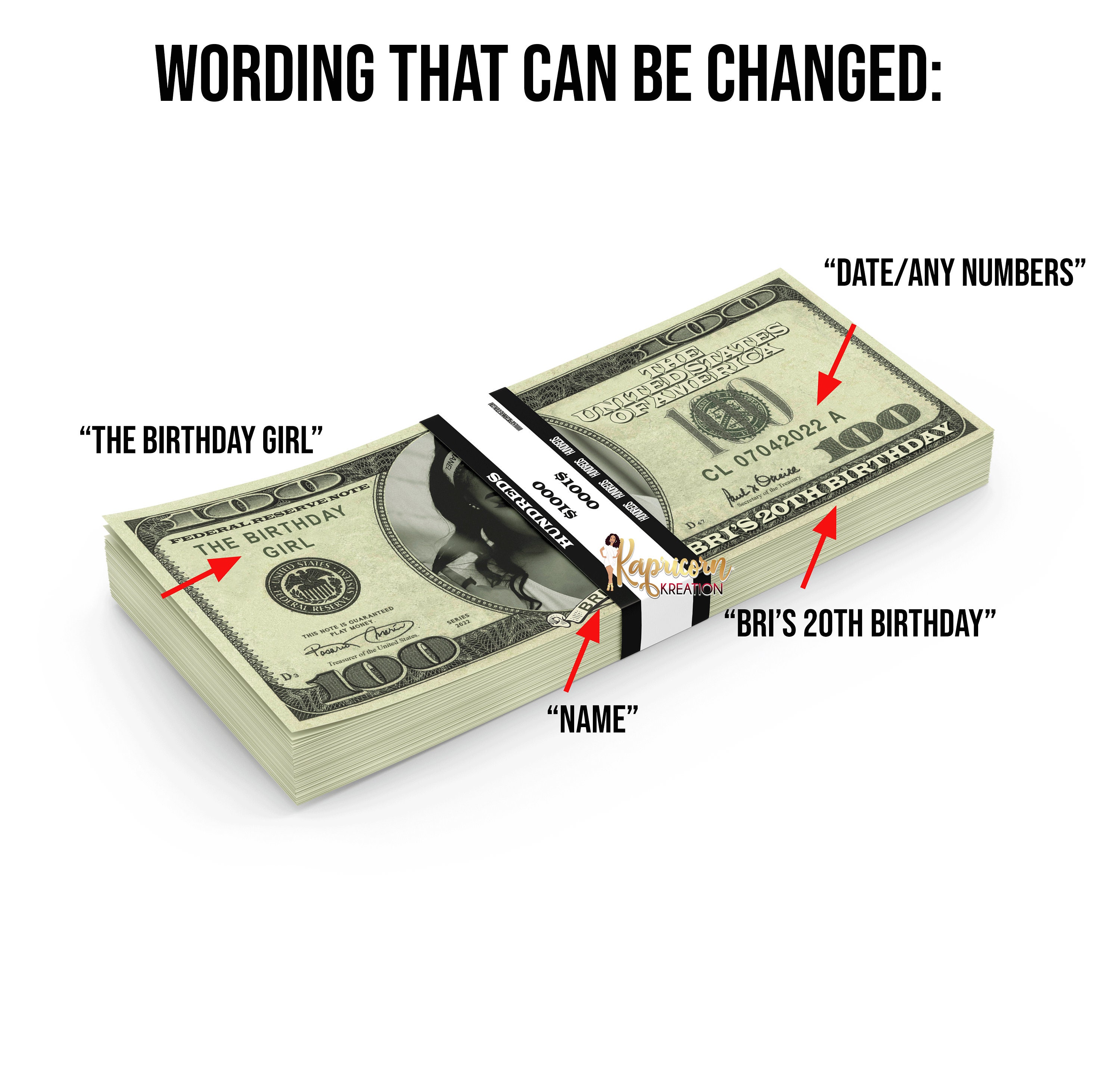 Custom Digital Birthday Money Custom Play Cash Custom 100 - Etsy