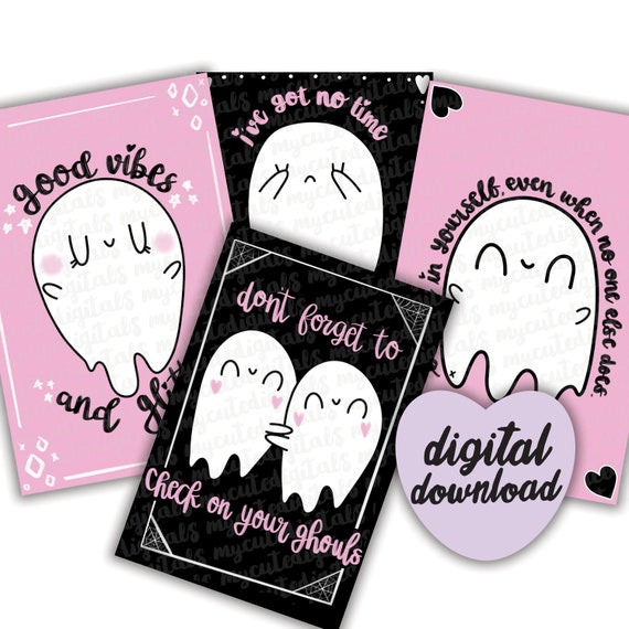 Instant Download Spooky Cute Ghost Quote Cards Digital | Etsy