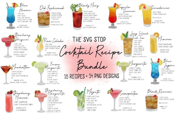 Cocktail Recipes Printable Bundle Watercolor Cocktails - Etsy