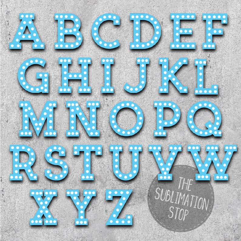 Light Blue Marquee Alphabet 26 Letters Sublimation Design - Etsy