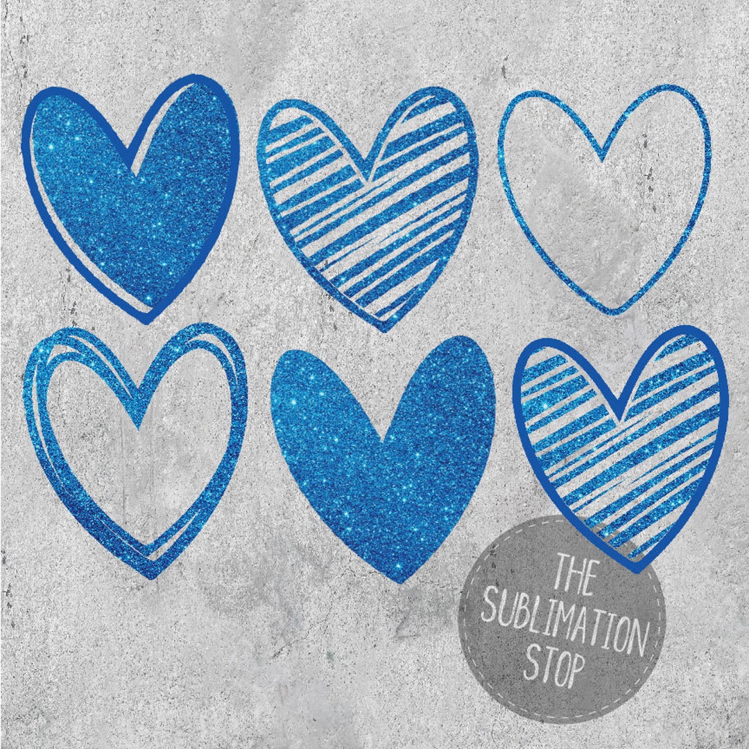 Blue Glitter Hearts Sublimation Design Printable PNG Transparent ...
