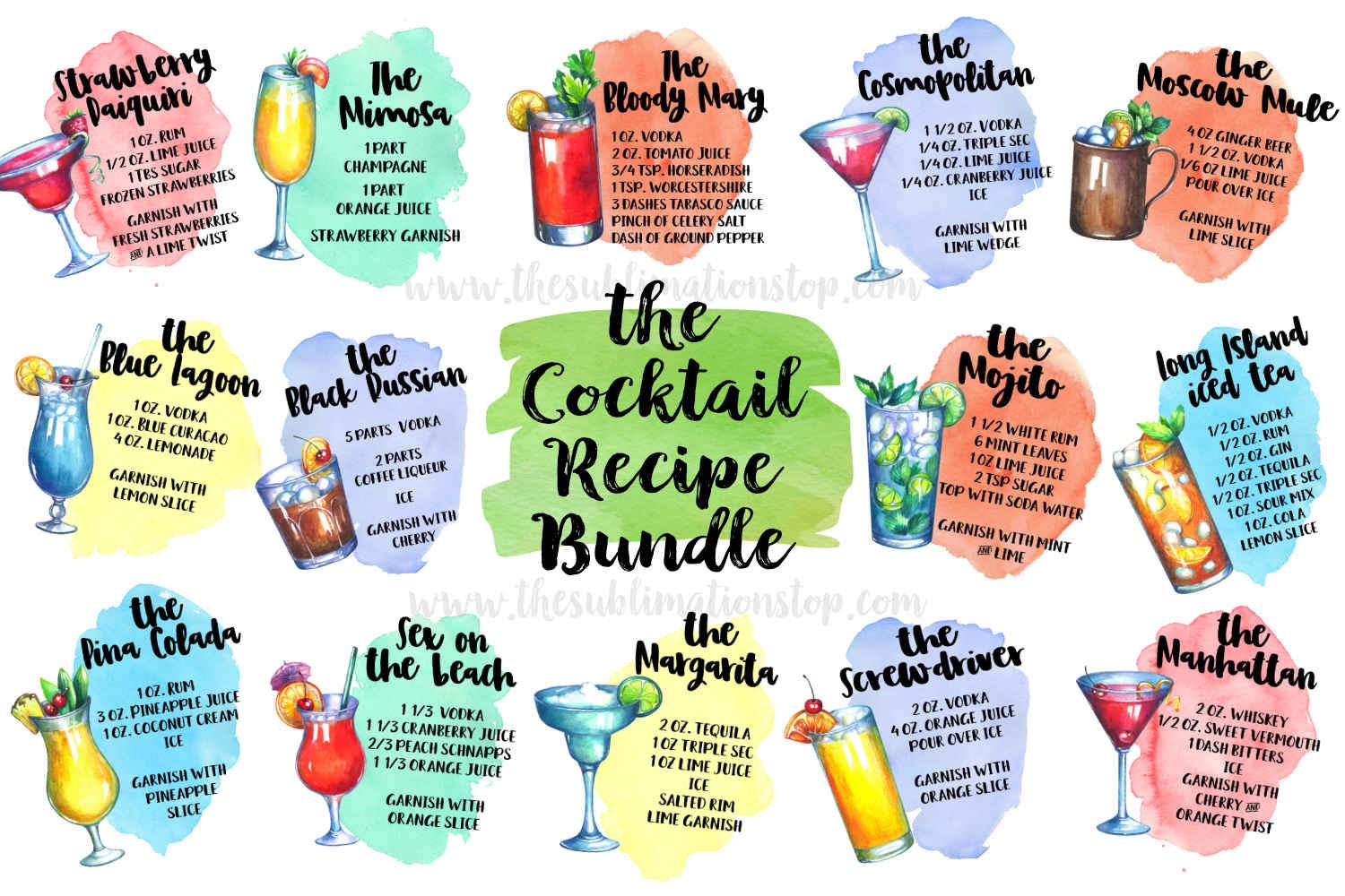 Cocktail Recipes Printable Bundle Sublimation Design - Etsy Hong Kong