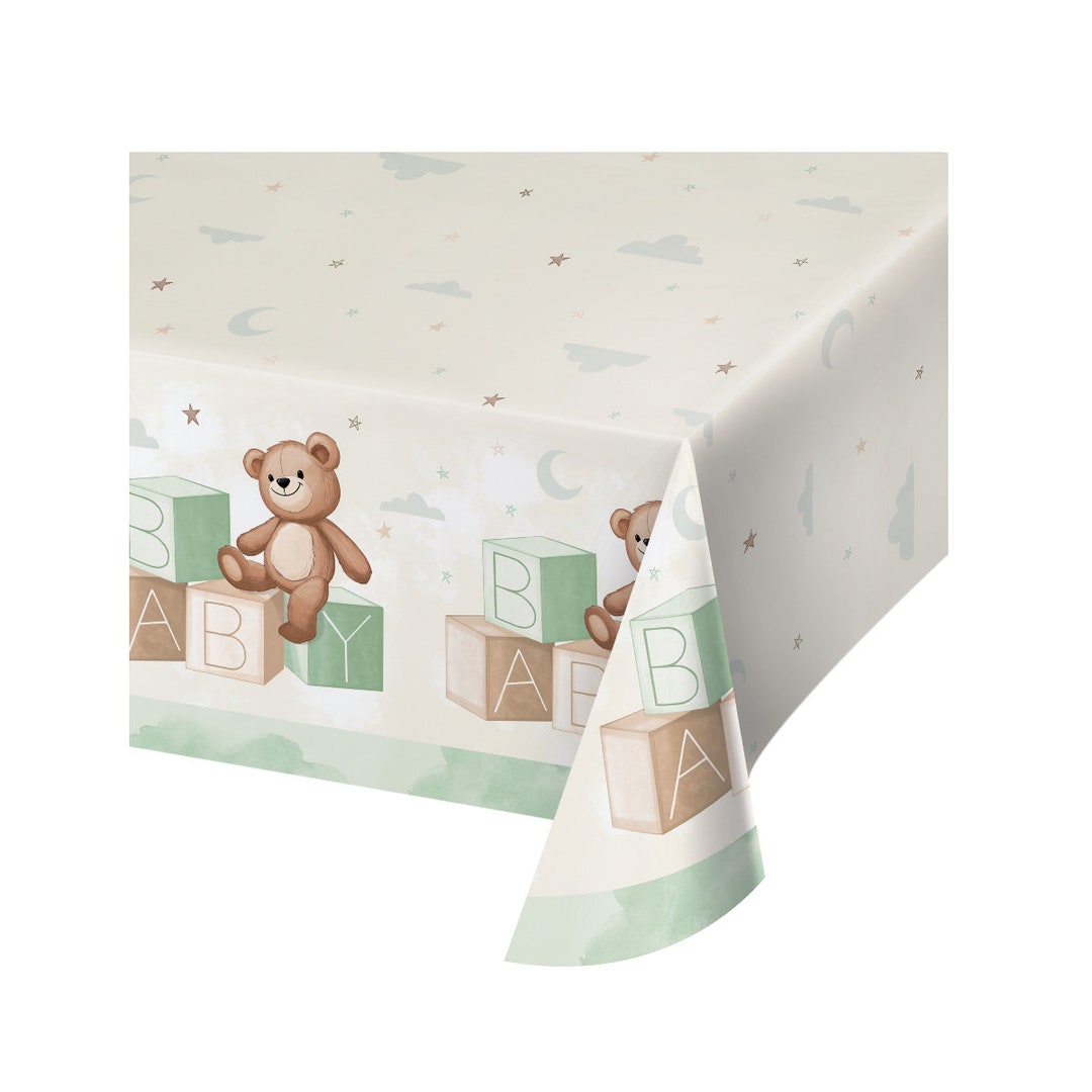 Teddy Bear Baby Shower Table Cover, Neutral Baby Shower Decorations ...