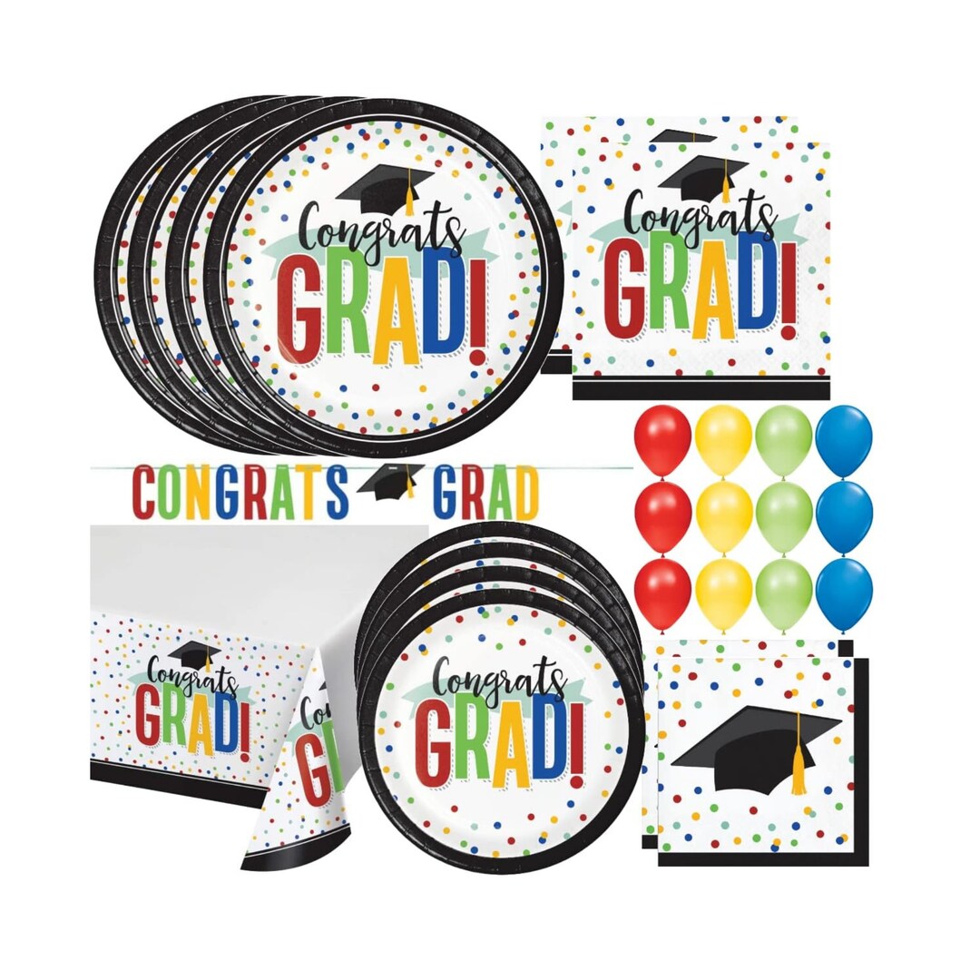 Colorful Grad Multicolored Graduation Party Supplies Set, Disposable ...
