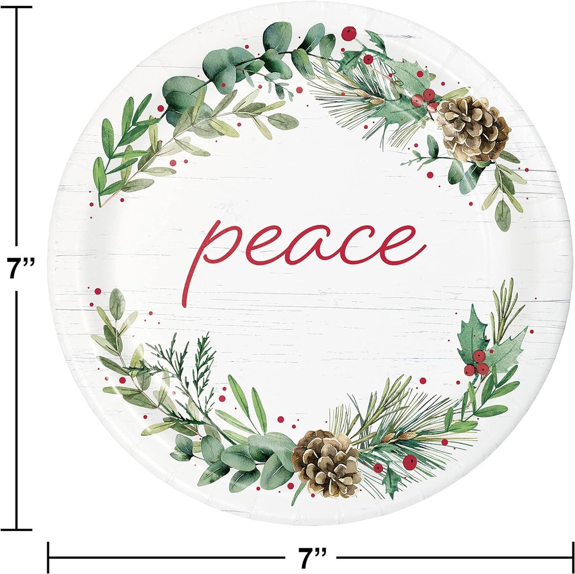 Christmas Party Dinnerware Set, Farmhouse Wreath Script Tableware ...