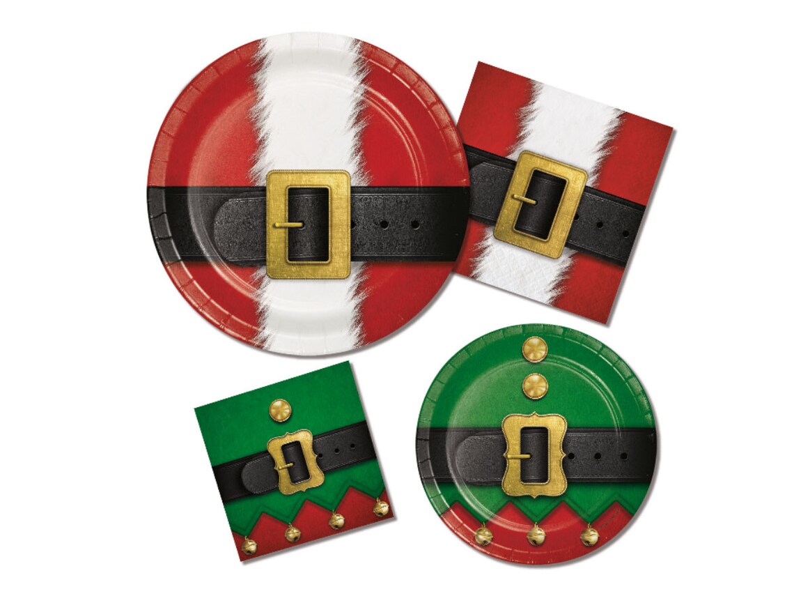 Santa & Elf Party Tableware: Disposable Paper Plates and Napkins ...