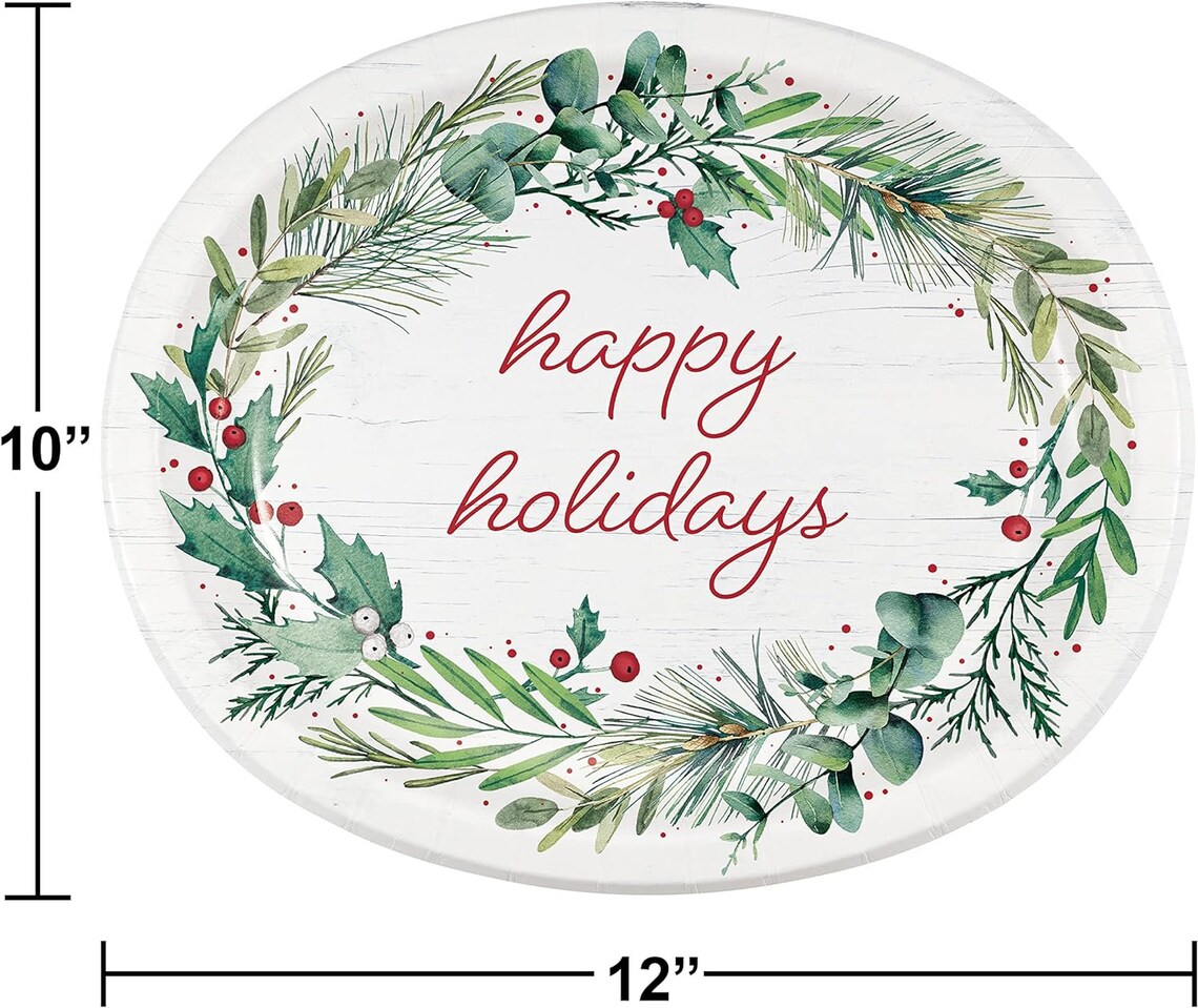 Christmas Party Dinnerware Set, Farmhouse Wreath Script Tableware ...