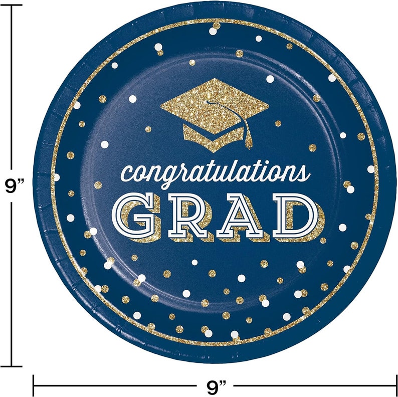 Glittering Grad Blue & Gold Graduation Party Supplies, Disposable Grad ...