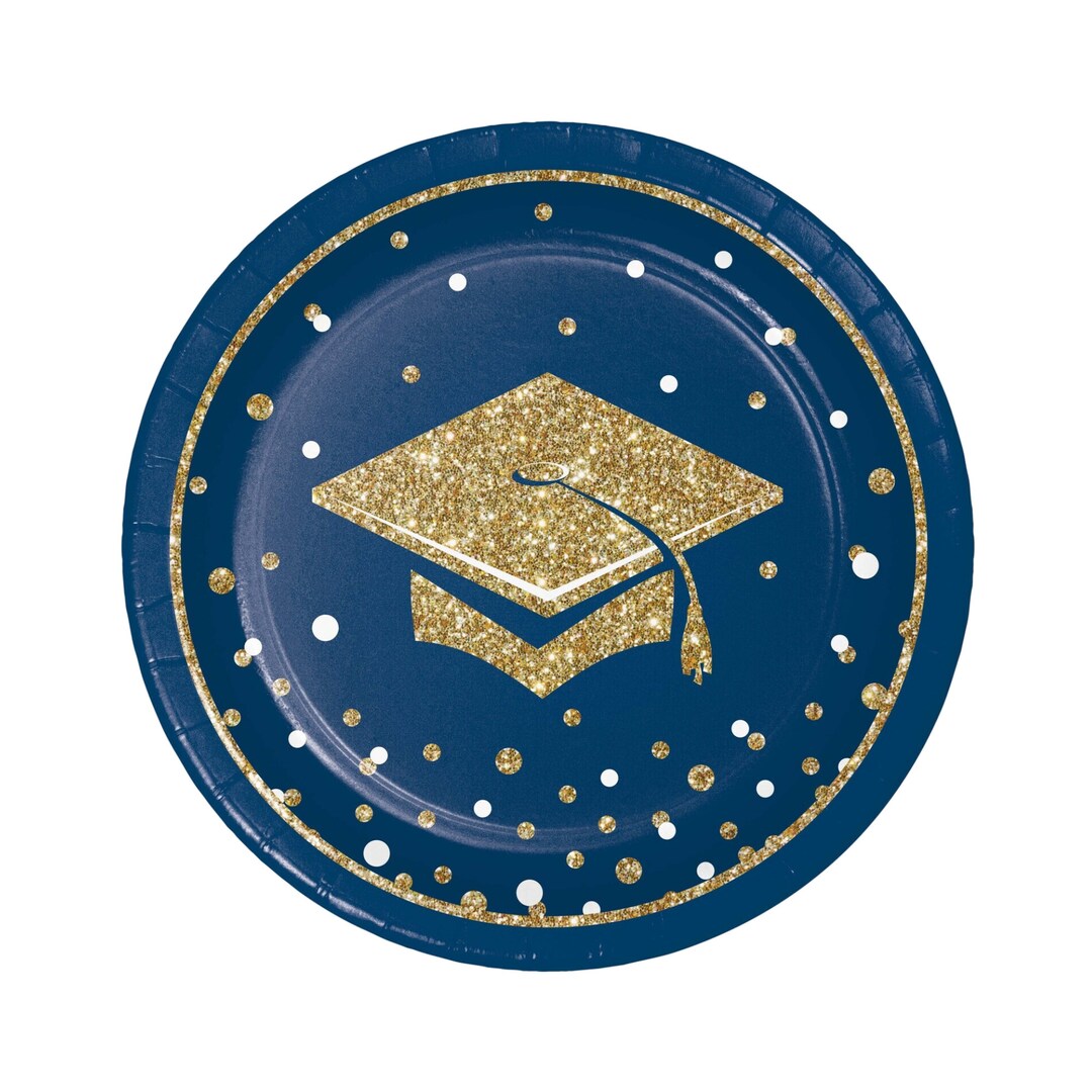 Glittering Grad Blue & Gold Graduation Party Supplies, Disposable Grad ...