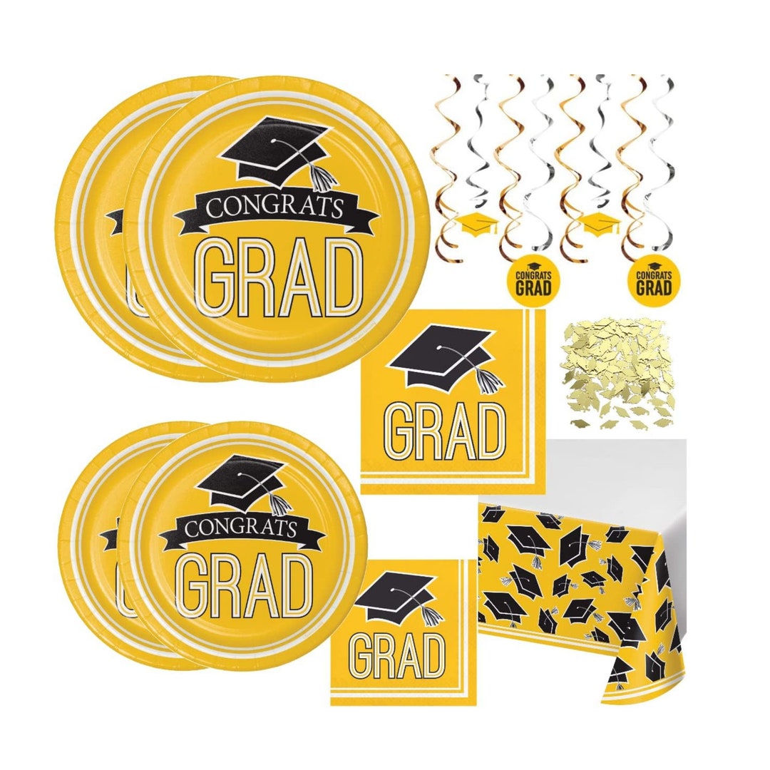 Yellow Graduation Party Supplies, Disposable Grad Dinnerware ...