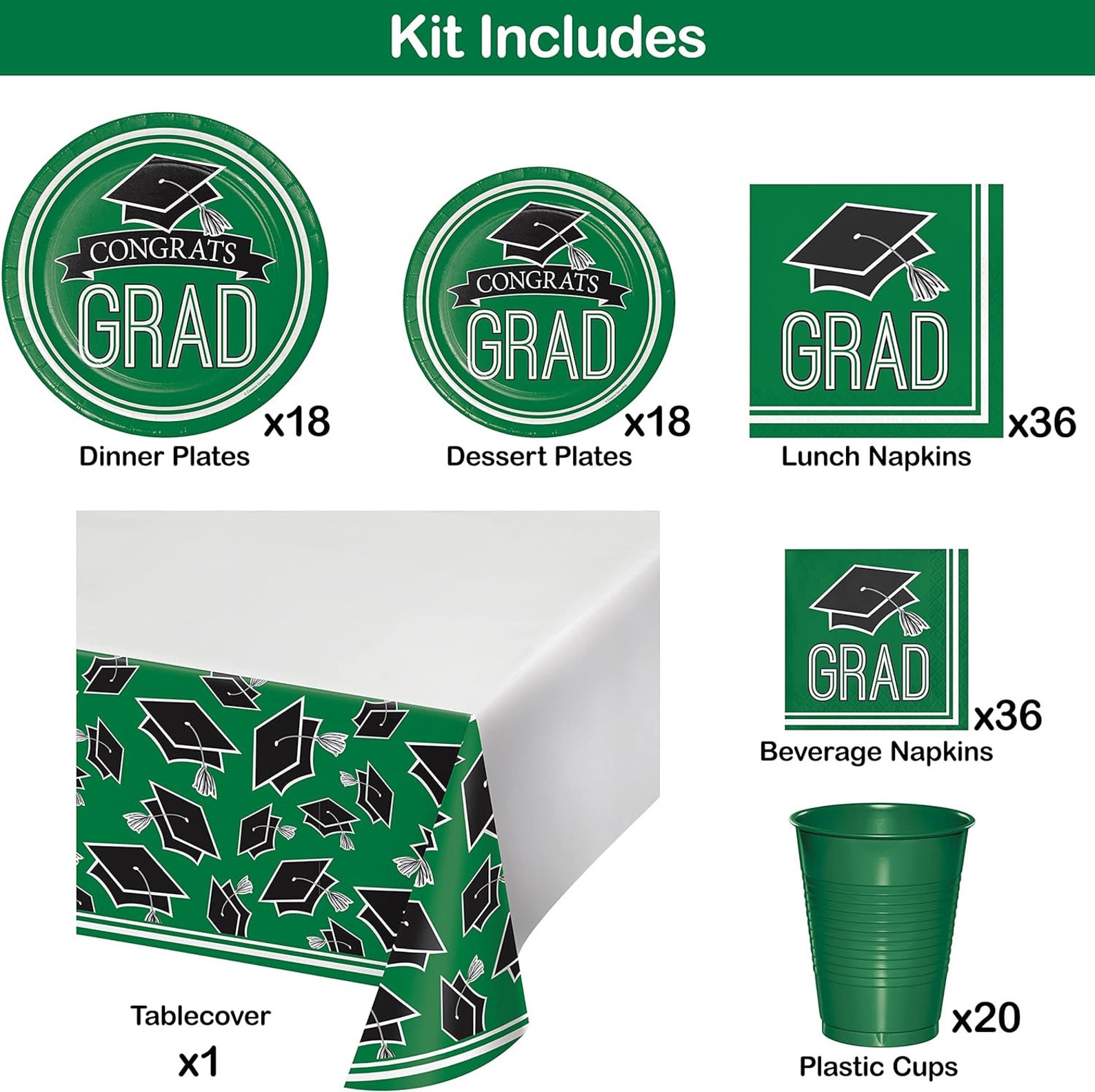 Green Graduation Party Supplies Kit, Serves 18 - Etsy