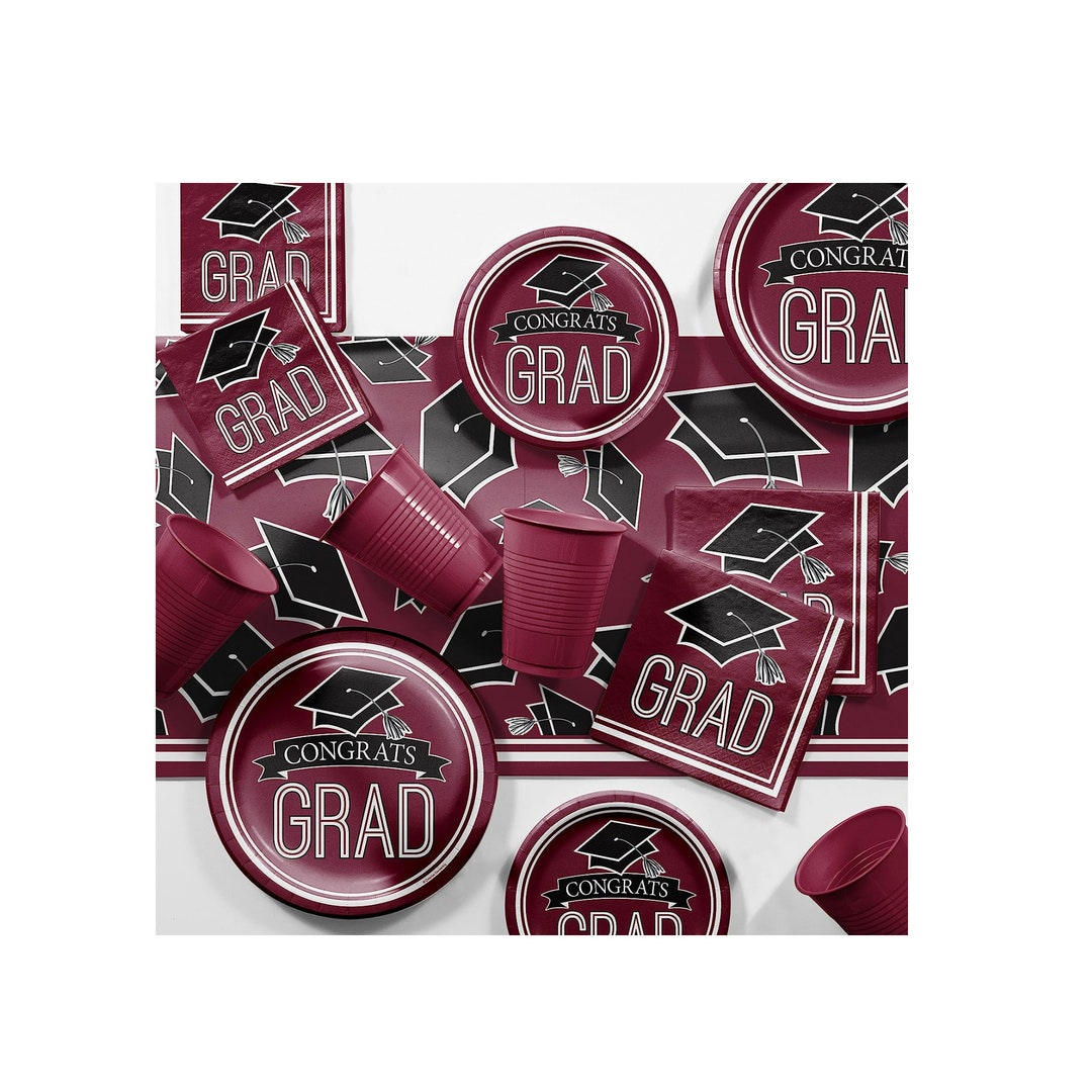 Graduation Burgundy Party Supplies Kit, Class of 2025 Congrats Grad ...