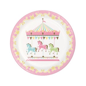 Pink Carousel 9-inch Dinner Plates, Horse Carousel Party Supplies Table ...