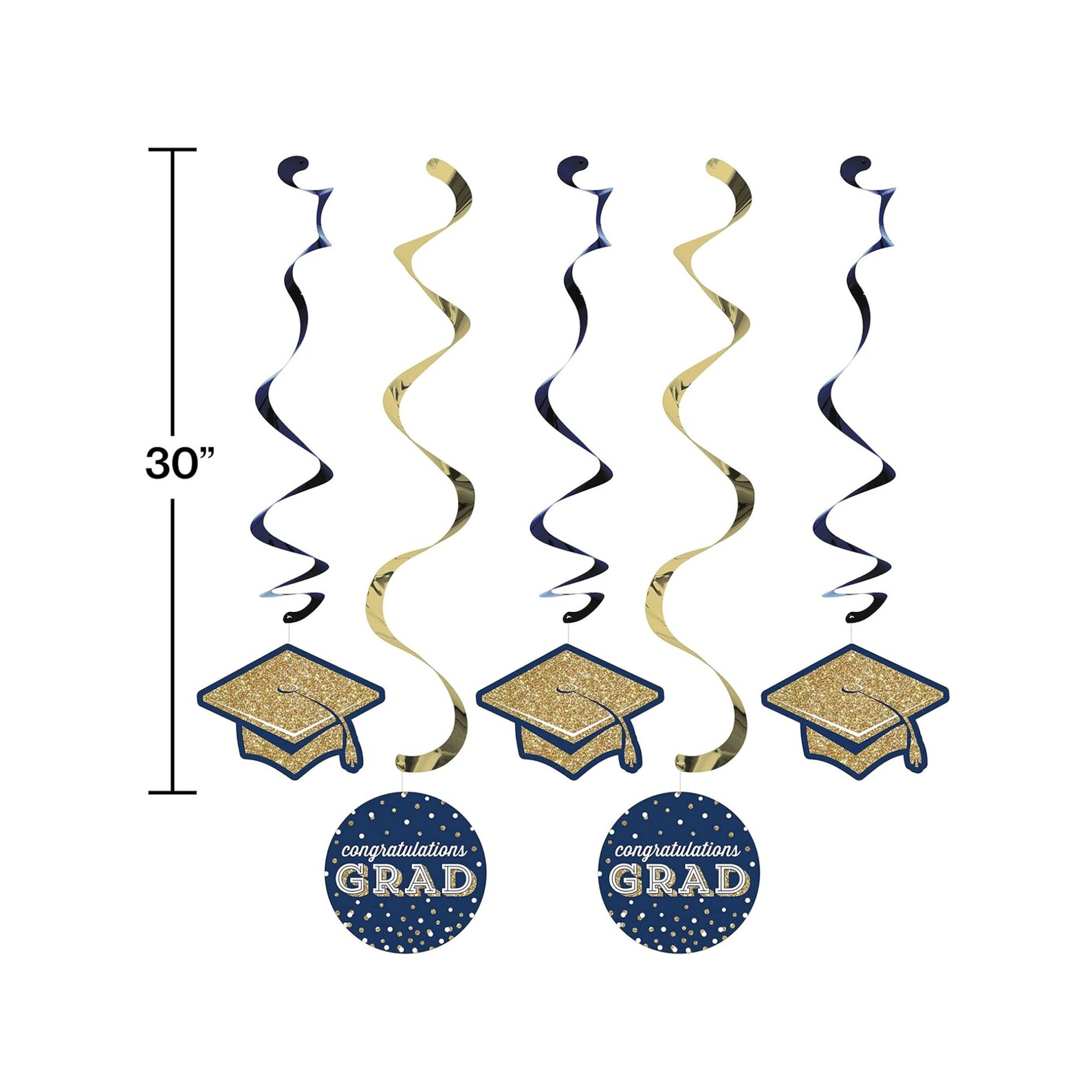Blue & Gold Graduation Hanging Decorations, Glittering Grad Deluxe ...