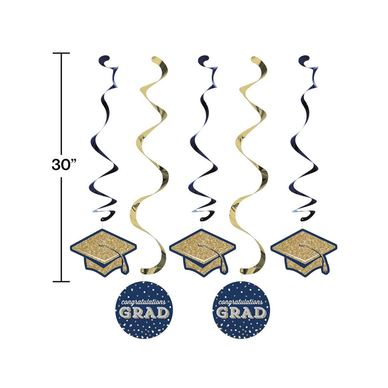 Blue & Gold Graduation Hanging Decorations, Glittering Grad Deluxe ...