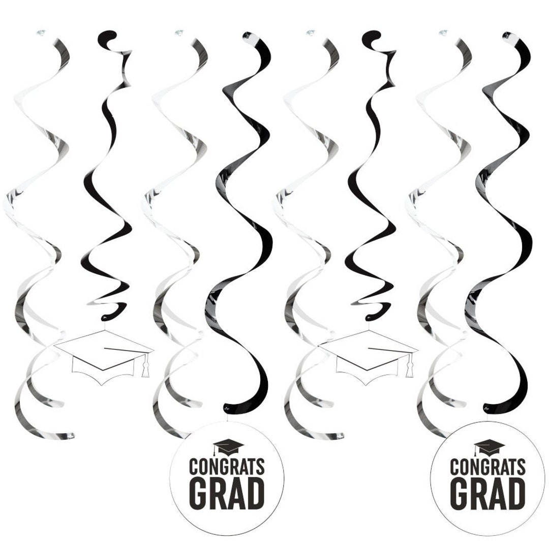 White and Black Graduation Hanging Decorations, Grad Deluxe Dizzy ...