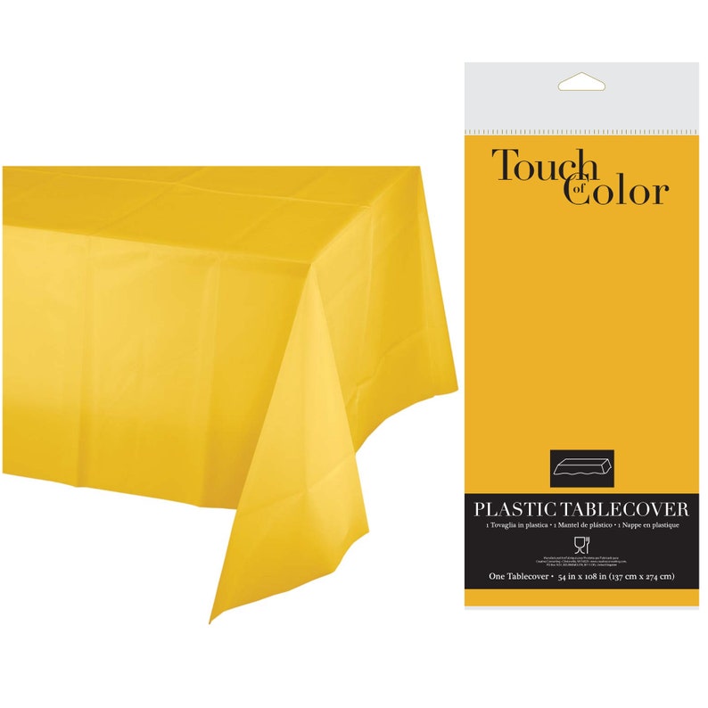 Yellow Plastic Table Cover, School Bus Yellow Party Disposable ...