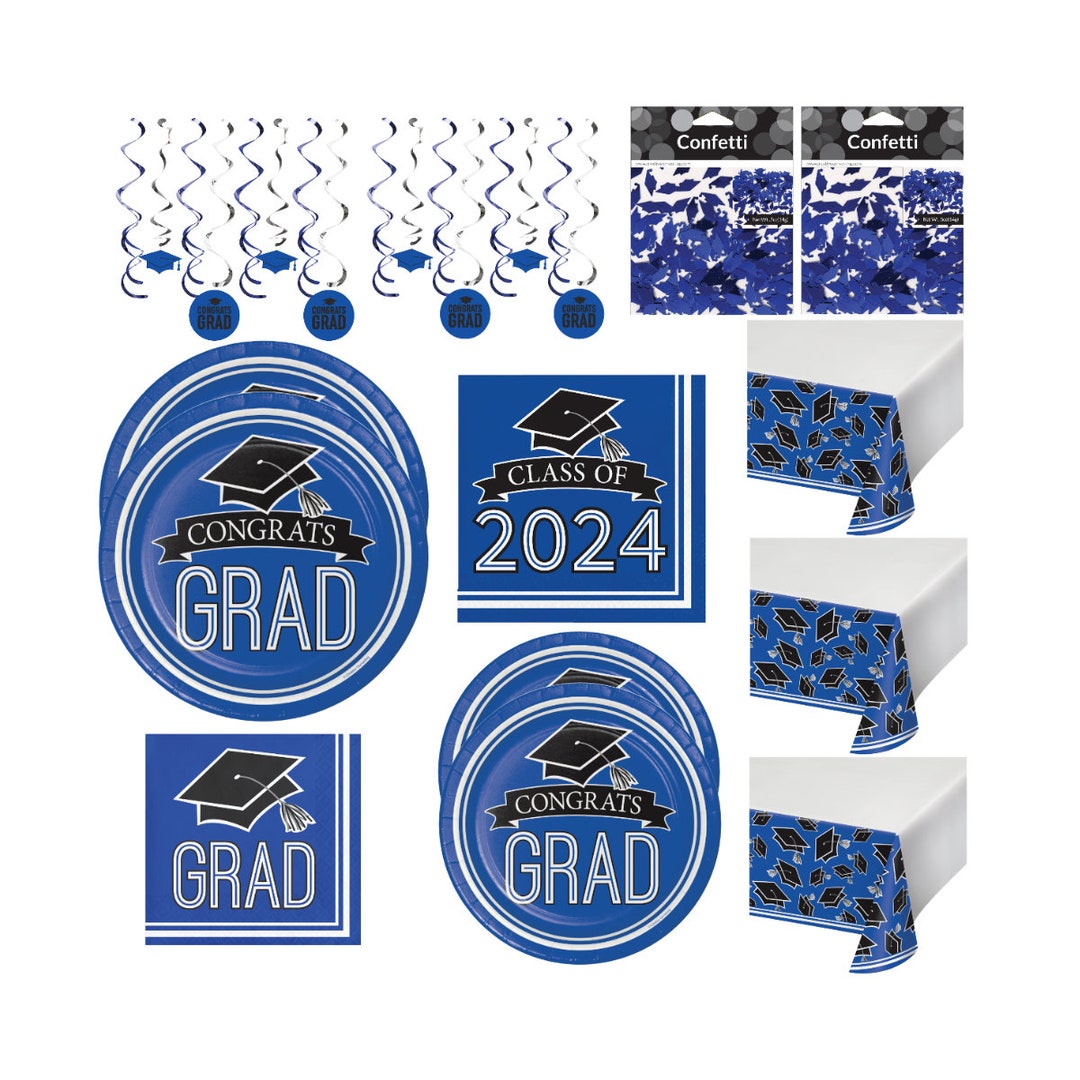 Blue Graduation Party Supplies Tableware Set Blue Grad Disposable ...
