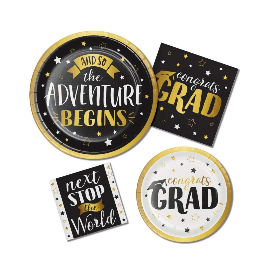 Black & Gold Graduation Party Supplies, Disposable Dinnerware ...