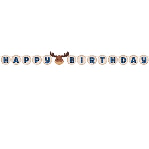 Moose Birthday Decorations, Blue Buffalo Plaid Moose Happy Birthday ...