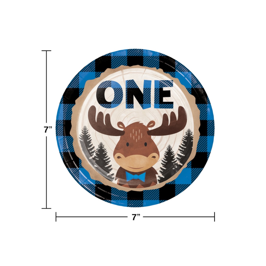 Moose 1st Birthday Plates - Moose Party Supplies, Buffalo Plaid ...