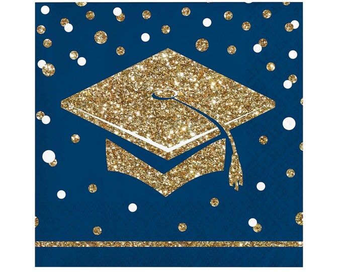 Glittering Grad Blue & Gold Graduation Party Supplies, Disposable ...