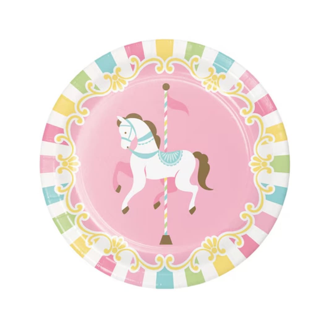 Pink Carousel 7-inch Dessert Plates, Horse Carousel Party Supplies ...