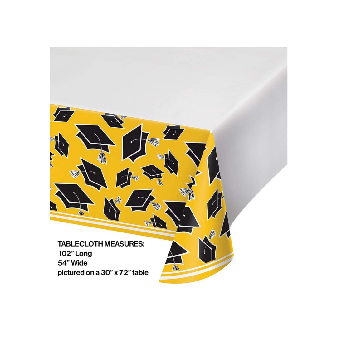 Yellow Graduation Table Cover, Grad Party Disposable Tablecloth, 2025 ...