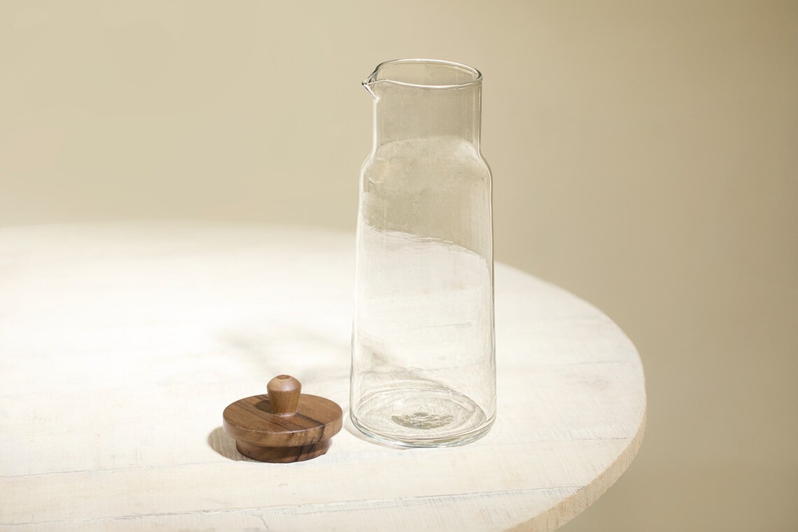 Hand Made Glass Carafe With Wooden Lid Glass Flask Glass | Etsy