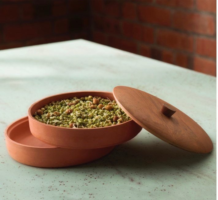 Terracotta Sprouter With Wooden Lid Sprout Making Sprouting - Etsy