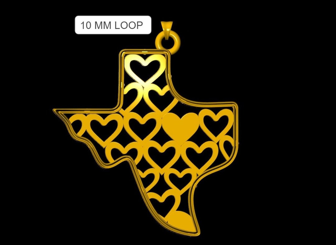Texas State Map Heart Shaped Pendant 14k Yellow Gold Plating Unique ...