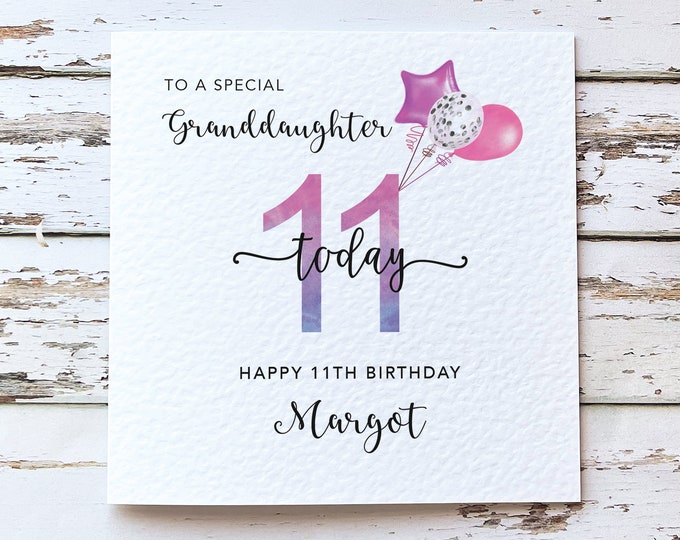 11th Birthday Card, AGE 11, Eleven, Eleventh, Personalised, for Her ...