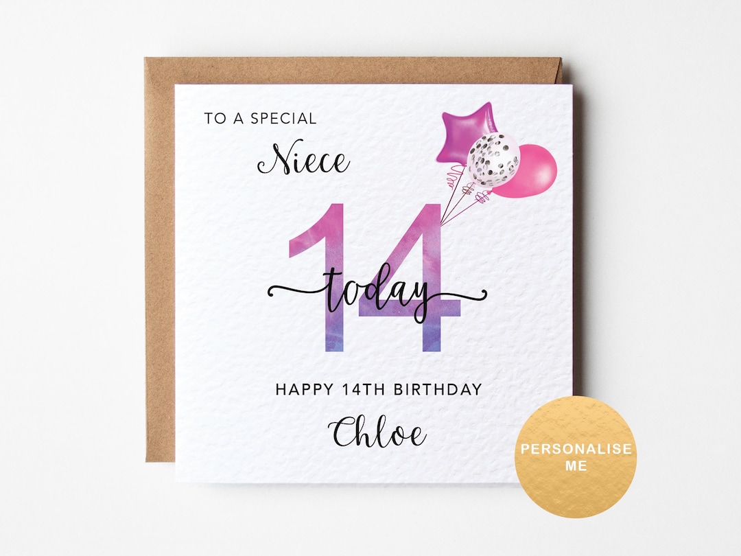 14th Birthday Card Girl, Personalised 14th Birthday Card for Niece ...
