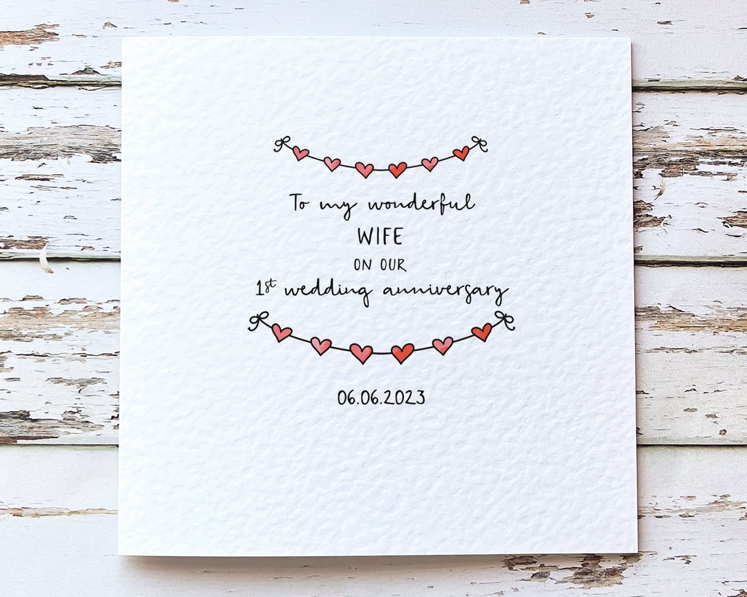First Wedding Anniversary Card for Wife, Personalised 1st Anniversary ...