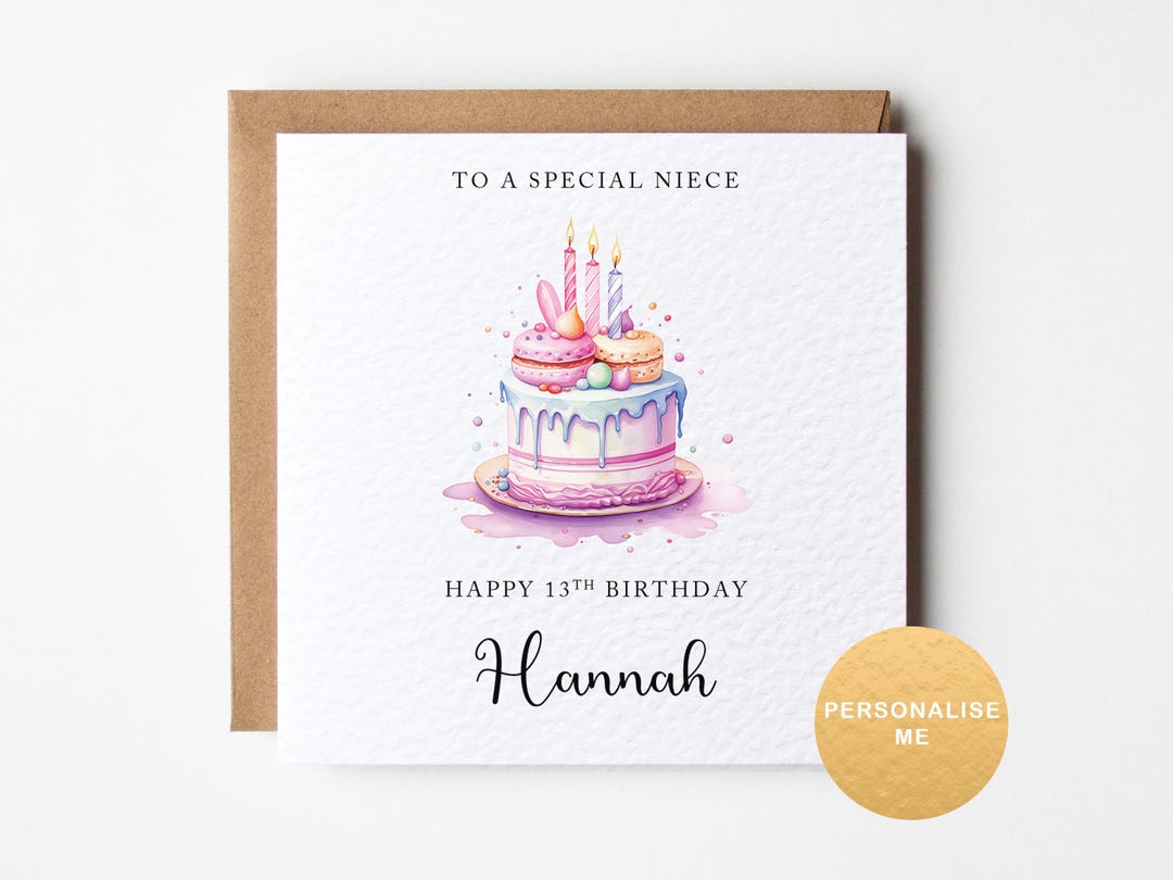 Personalised 13th Birthday Card for Niece, 13th Birthday Gift for ...