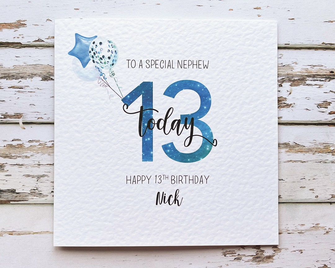 Personalised 13th Birthday Card for Him, Nephew 13th Birthday Gift, Age ...