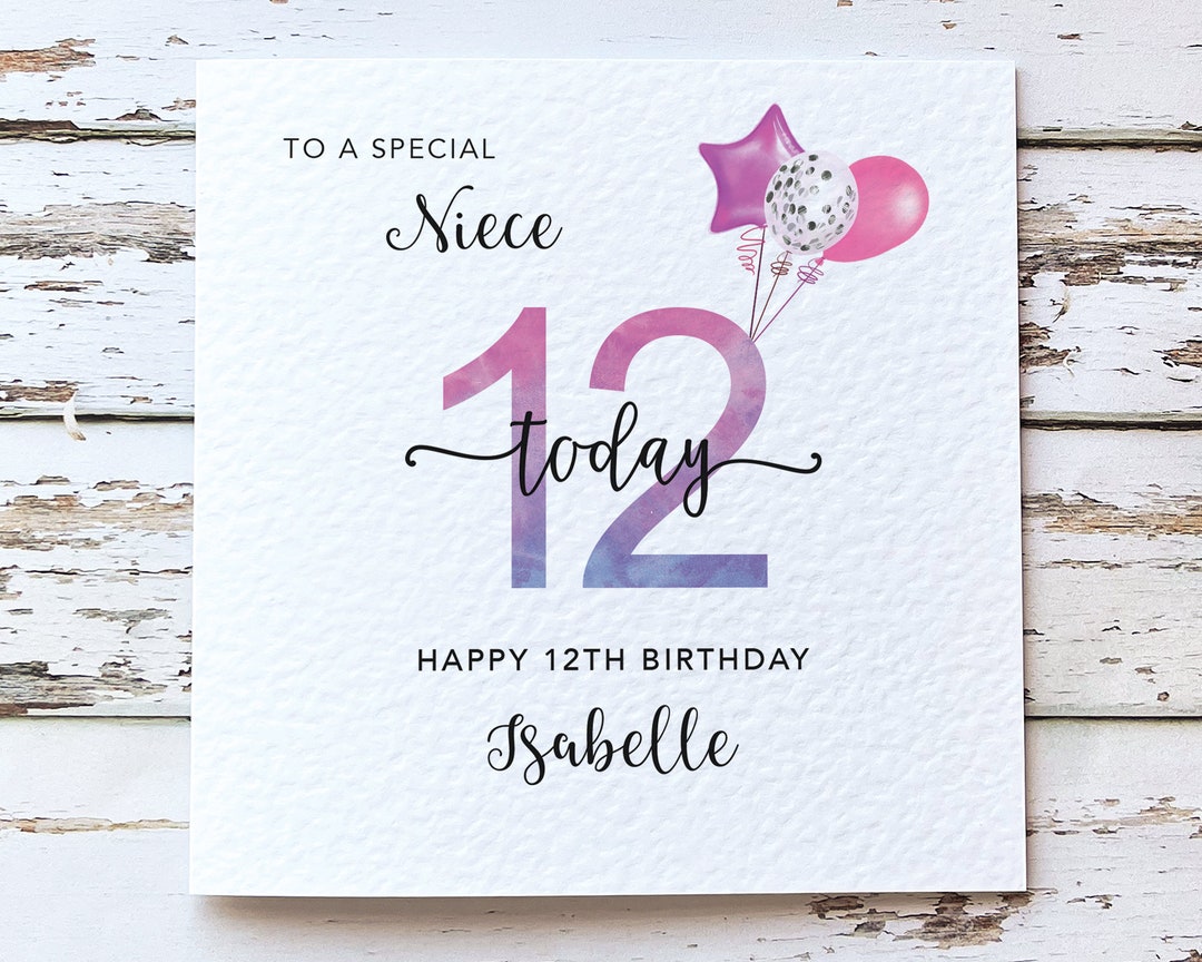 12th Birthday Card Girl, Personalised 12th Birthday Card for Niece ...