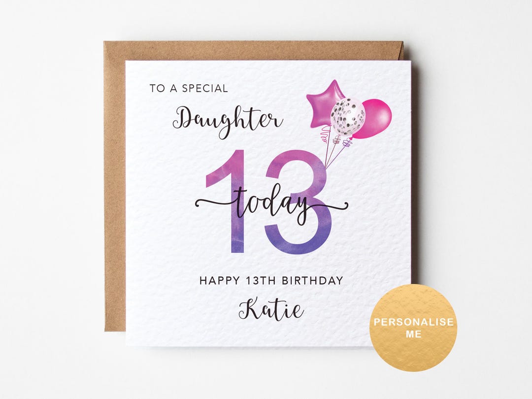 13th Birthday Card, Age 13 Card, 13th Birthday Gifts for Daughter, 13th ...