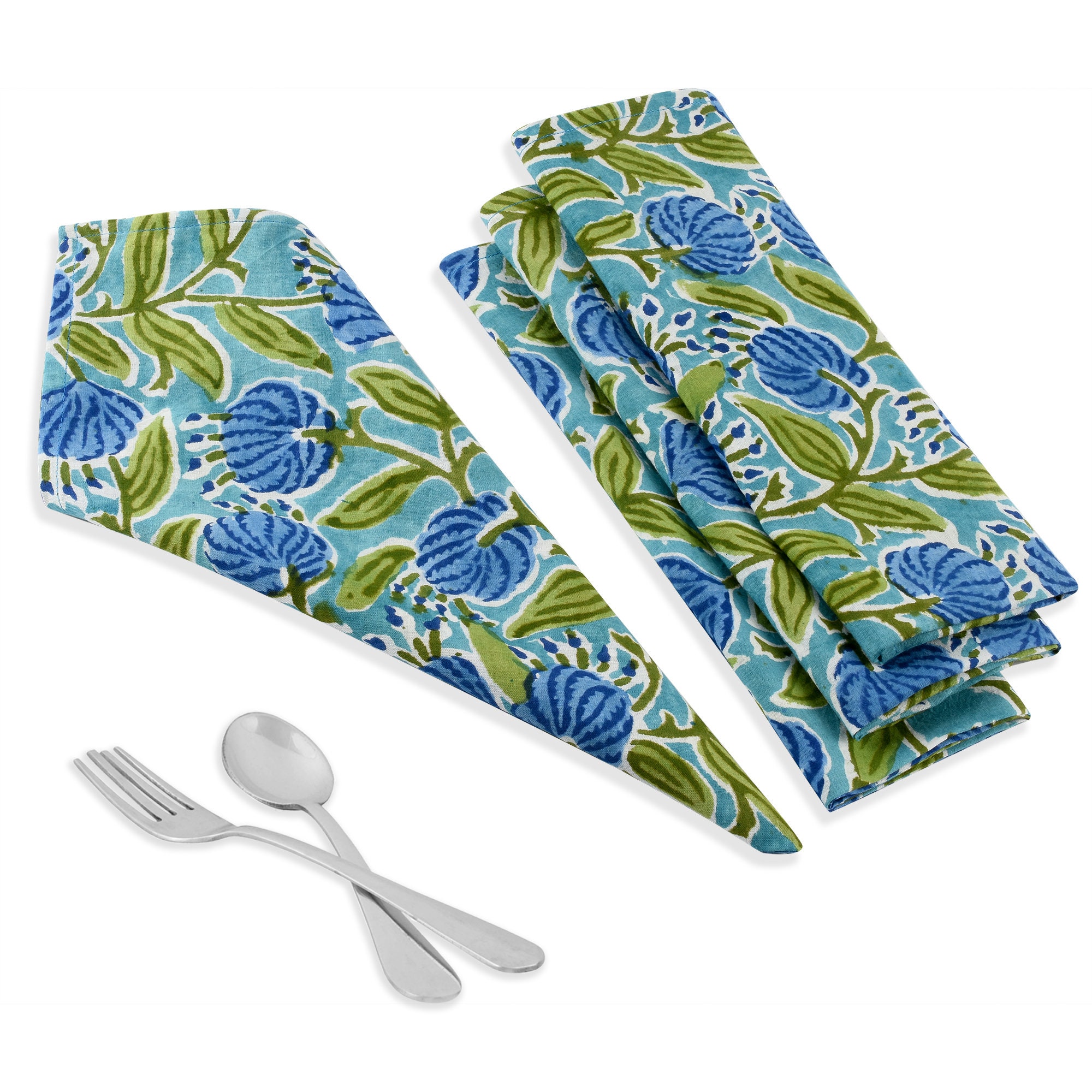 Sky Blue and Blue Jay Hand Block Printed Napkins Cotton Cloth Napkins ...