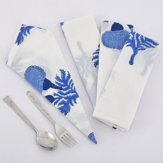 Hand Block Printed Napkins Indian Cotton Napkins Floral Sky - Etsy