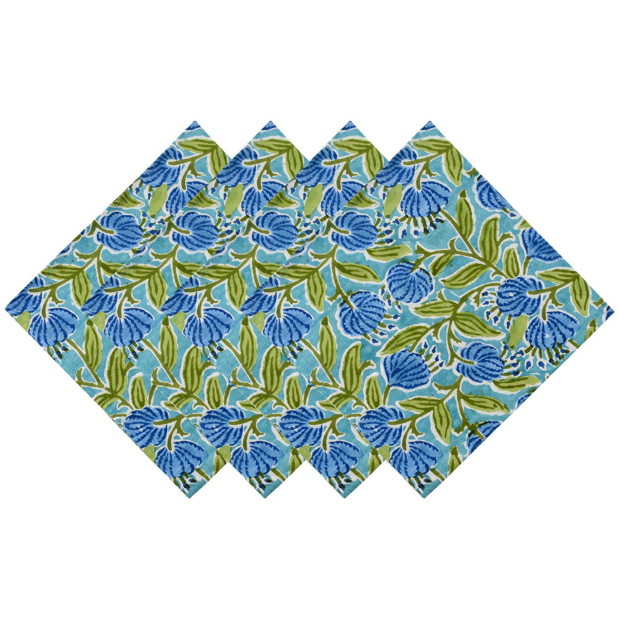 Sky Blue and Blue Jay Hand Block Printed Napkins Cotton Cloth Napkins ...